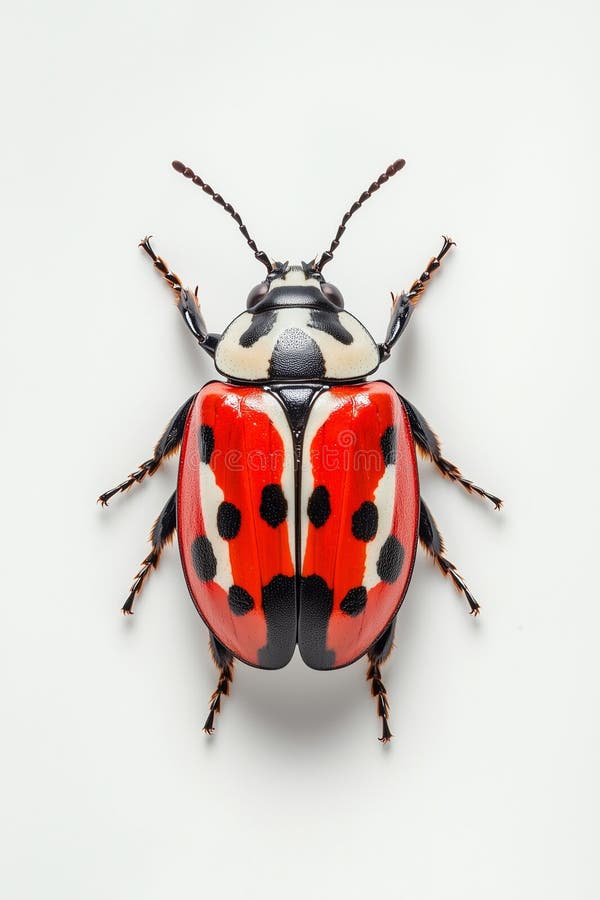 Vibrant Beetle with Red, White, and Black Colors on a White Background ...