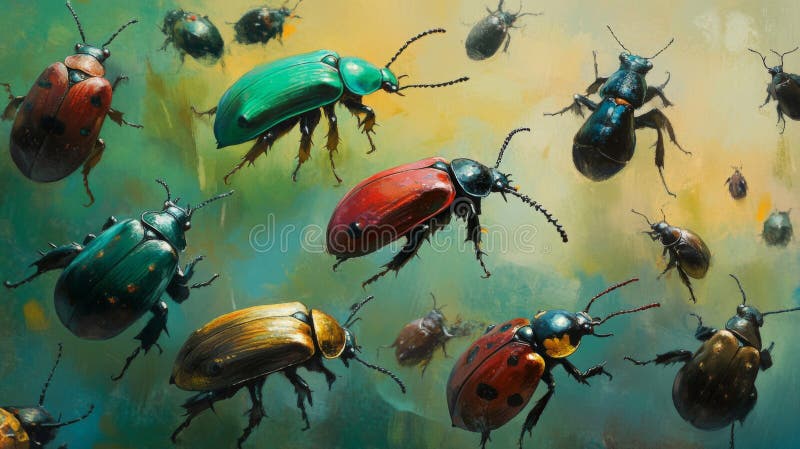 Colorful Beetles Swarm in Artistic Painting Stock Illustration ...