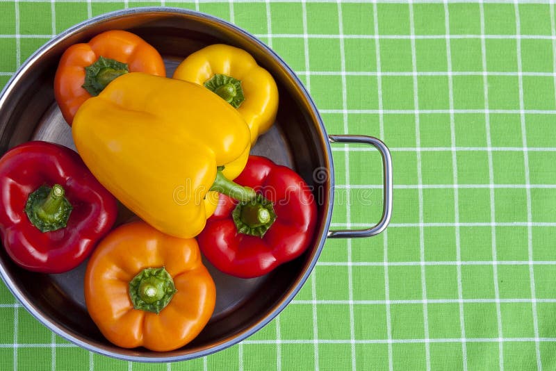 Colorful Bell Peppers in a Pot. Stock Image - Image of diet, gardening ...