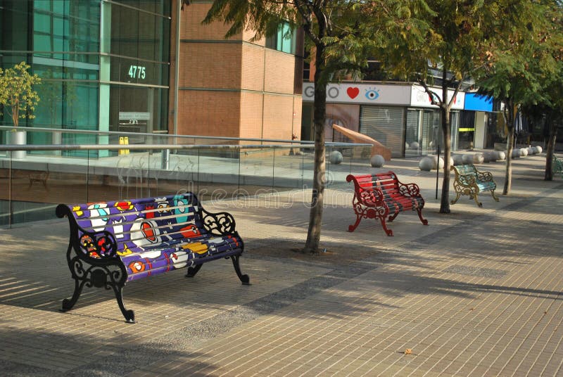 A Colorful Bench in the City Center, Amsterdam, Holland, Europe ...