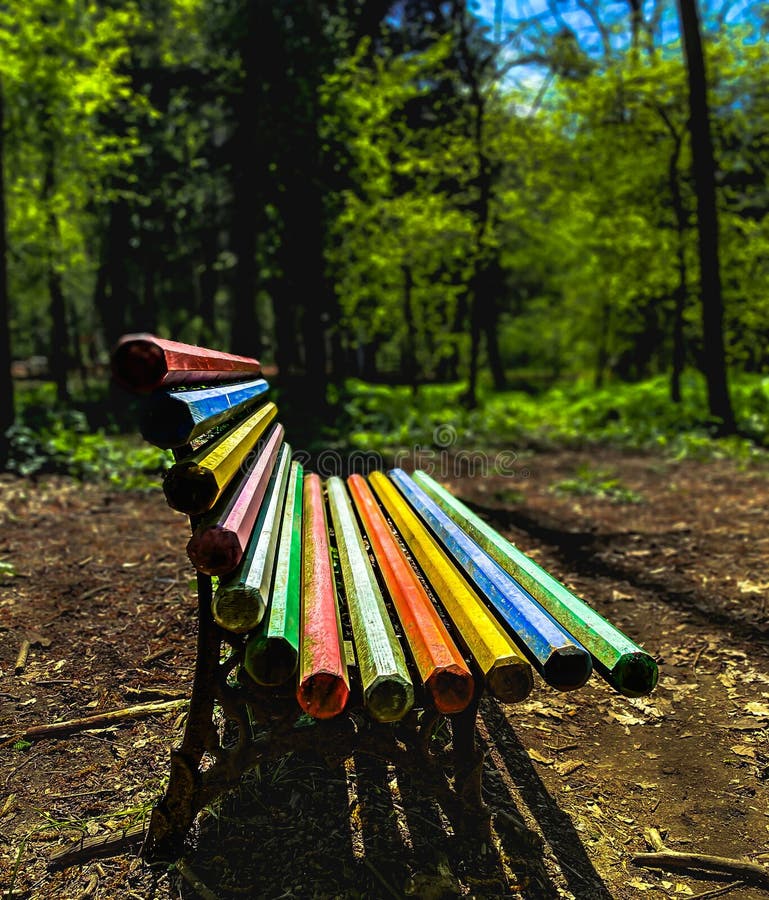 The Colorful Bench in the Park Stock Image - Image of close, colorful ...