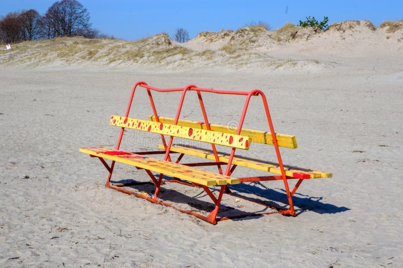 A Colorful Bench on the Shore of the Baltic Sea. Stock Image - Image of ...