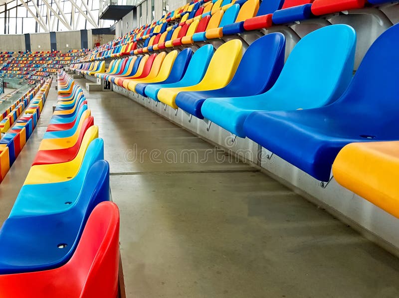 Colorful Benches in a Stadium Stock Image - Image of horizontal, number ...