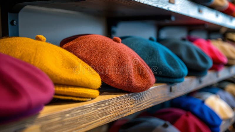 Colorful Berets on a Store Shelf Stock Photo - Image of accessories ...