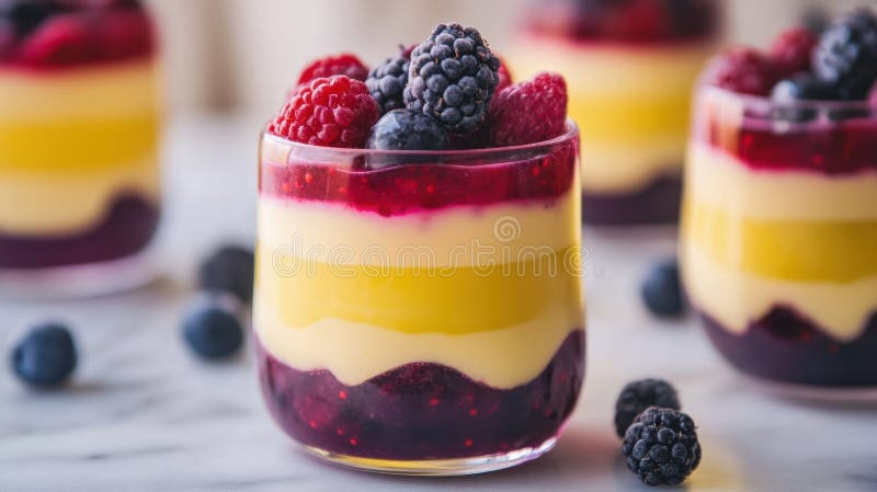 Colorful Berry and Custard Parfait in Glass Stock Photo - Image of ...