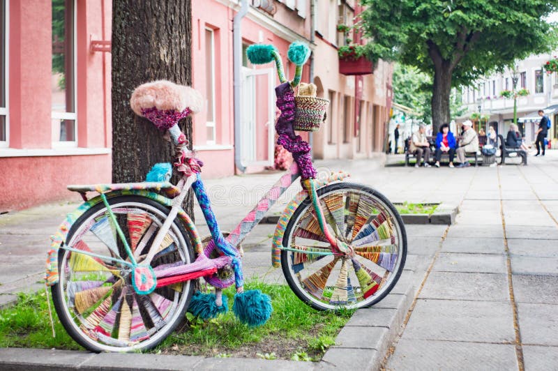 Colorful Bicycle with Knitted Metallic Details Stock Photo - Image of ...
