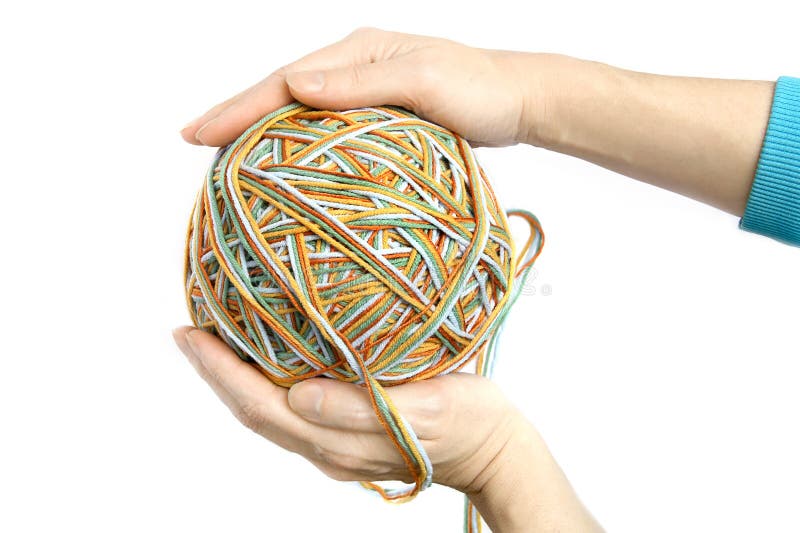 Hands Holding Thread Ball Isolated on White Background. Stock Image ...