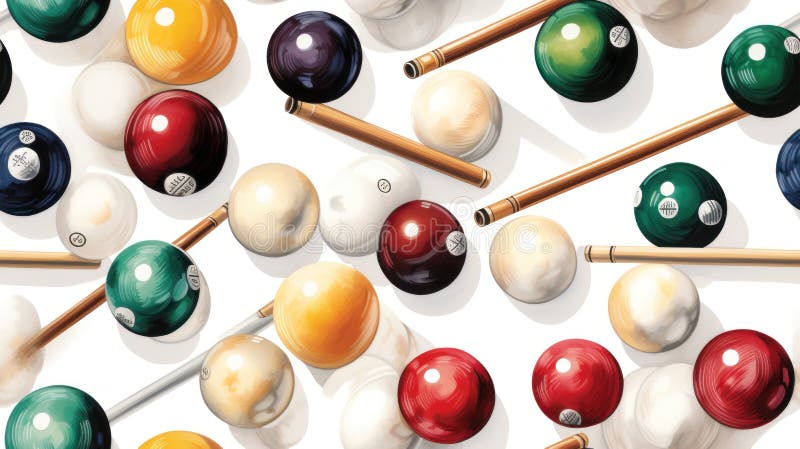 Colorful Billiard Balls and Cues Seamless Pattern AI Generated Stock ...