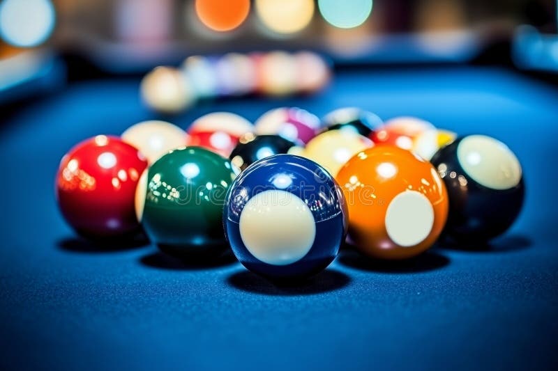 Colorful Billiard Balls on a Pool Table with Blurred Background and ...