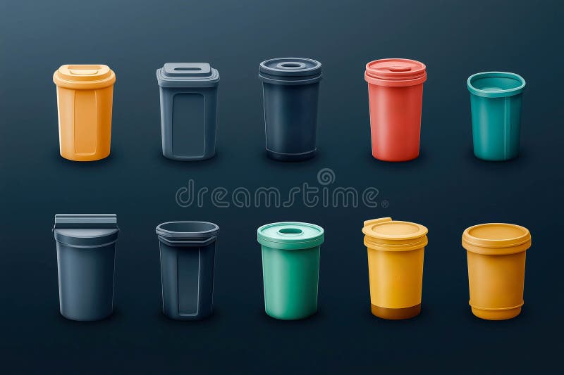 Colorful Bin Icon Set on Dark Background. Colorful Bins Stock ...