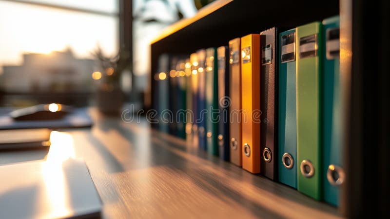 Colorful Binders on a Desk Symbolize Organized Remote Workspaces Stock ...