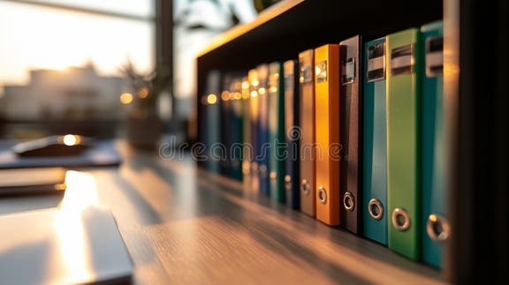 Colorful Binders on a Desk Symbolize Organized Remote Workspaces Stock ...
