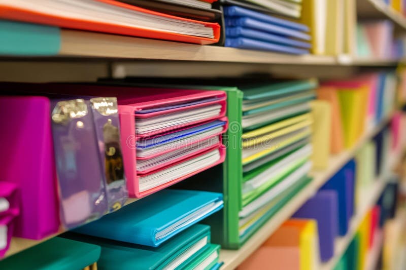Colorful Binders and Notebooks on a Bookshelf Stock Illustration ...