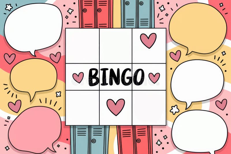 Colorful Bingo Card with Speech Bubbles and Hearts for Creative Design ...