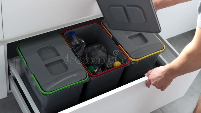 Colorful Bins for Sorting of Plastic, Paper Garbage and Organic Waste ...