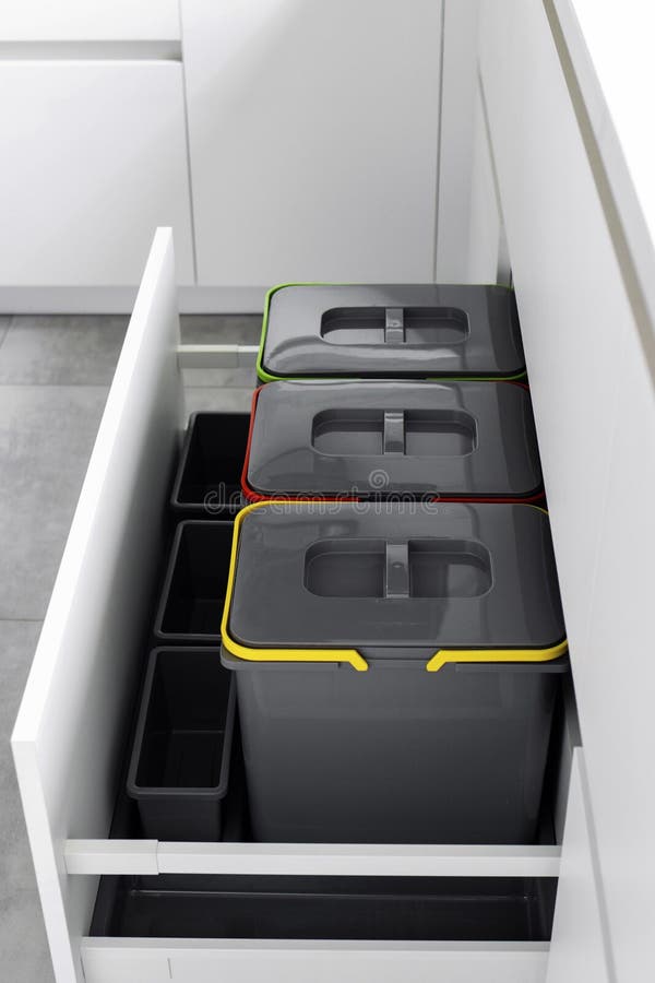 Colorful Bins for Sorting of Plastic, Paper Garbage and Organic Waste ...