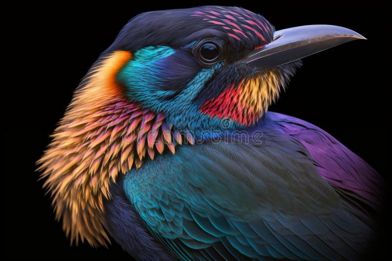 Colorful Bird in Close-up Against Black Background. Generative AI Stock ...