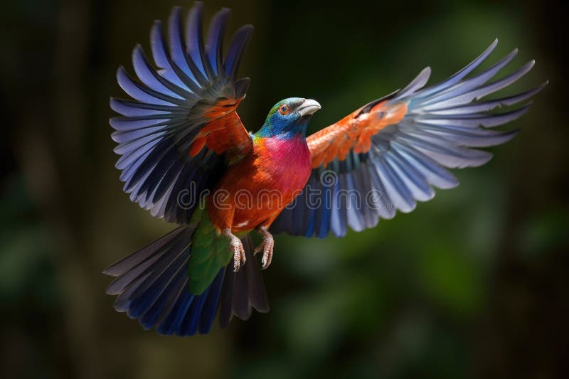 Colorful Bird in Flight, Wings Flapping and Feathers Shimmering Stock ...
