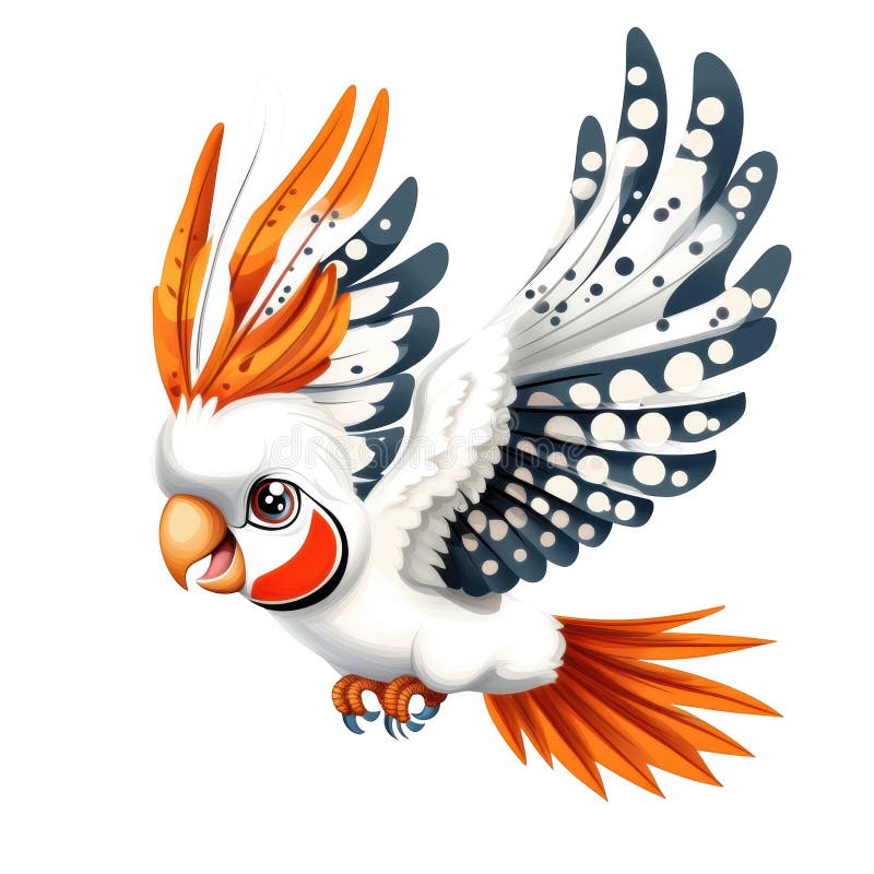 Colorful Bird Flying with Orange Crest and Spotted Wings in Dynamic ...