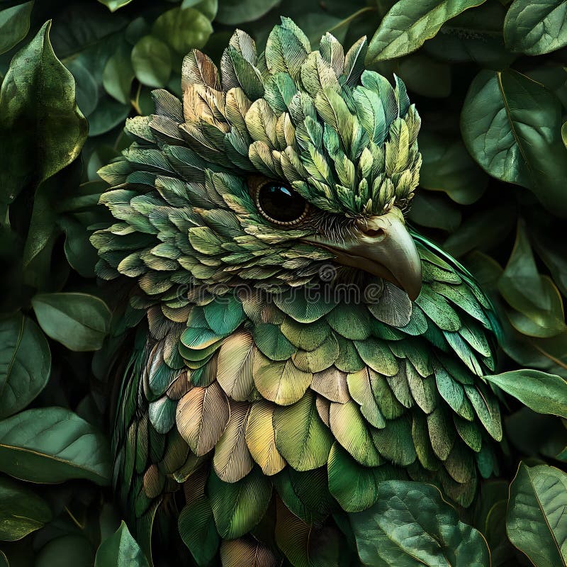 Colorful Bird with Leaf-like Feathers in Lush Greenery Stock ...