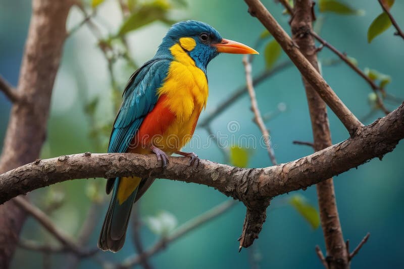 Colorful Bird Perching on a Tree Branch in the Rainforest Stock ...