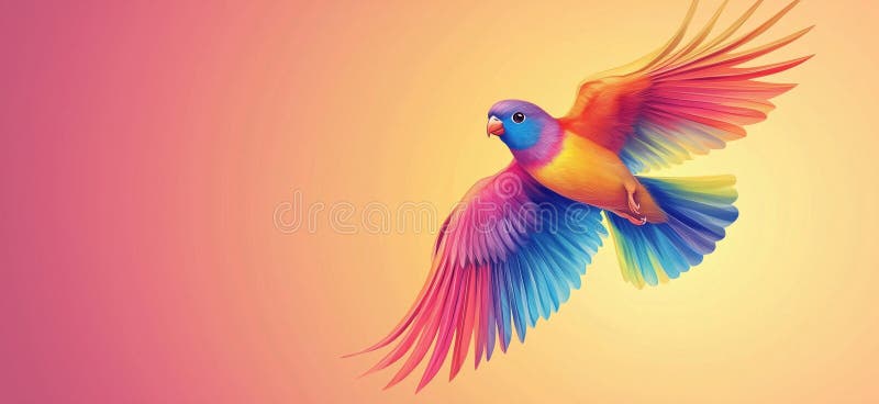 Colorful Bird Soaring through Vibrant Gradient Background, Showcasing ...