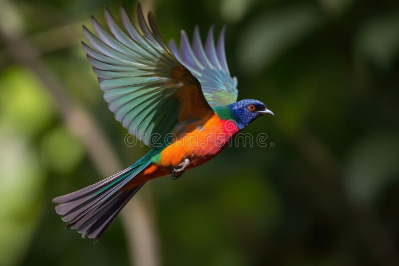 Colorful Bird Species in Flight, Wings Stretched and Fluttering Stock ...
