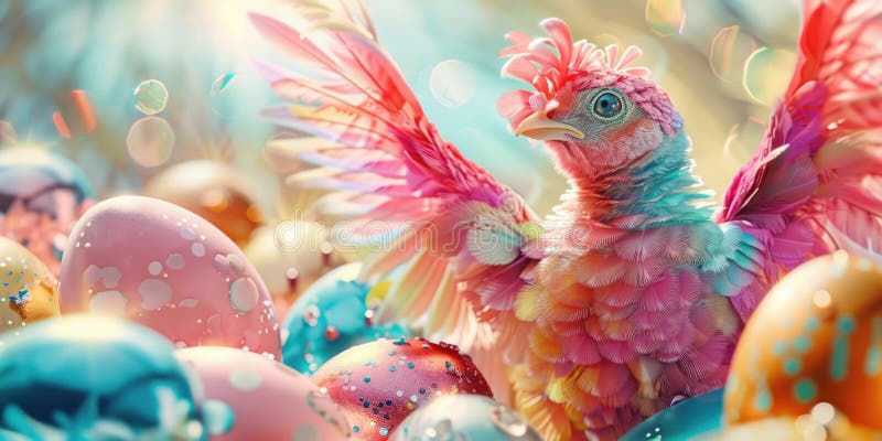 Colorful Bird Surrounded by Easter Eggs, Perfect for Easter-themed ...