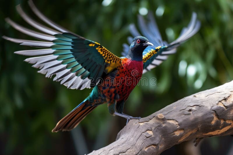 Colorful Bird Swoops in for Dramatic Landing on Tree Branch Stock Image ...