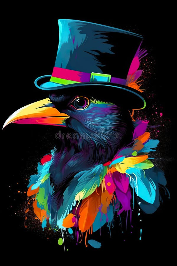 A Colorful Bird Wearing a Top Hat. Generative AI Image. Stock ...