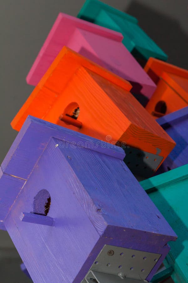 Colorful birdhouses boxes stock photo. Image of background - 105065552