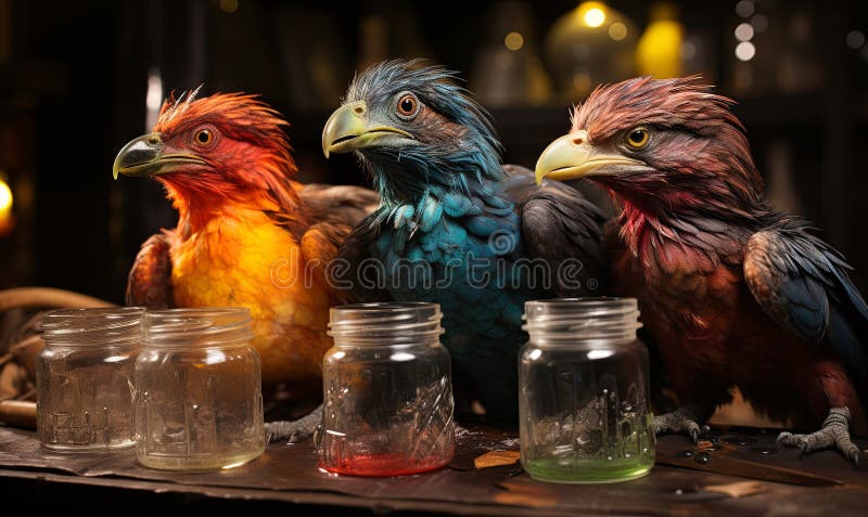 Colorful Birds Perched on Table Stock Image - Image of animals, avian ...