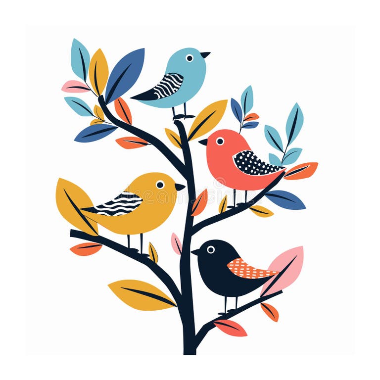 Stylized Birds Tree Stock Illustrations – 1,276 Stylized Birds Tree ...