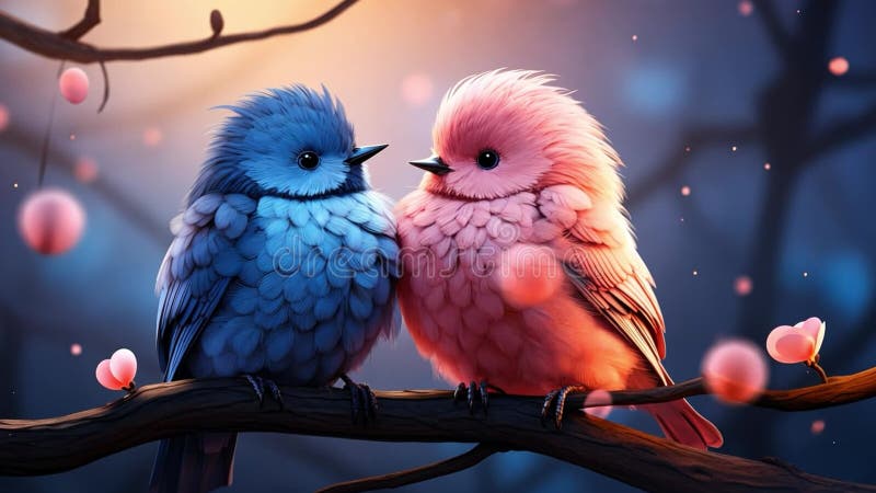 Colorful Birds in Romantic Sunset Setting on a Branch Stock Footage ...