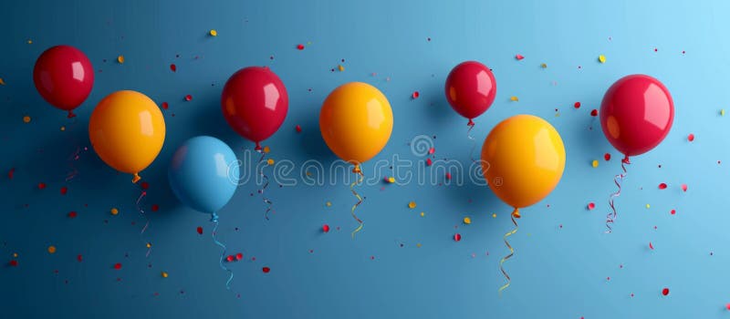 Colorful Birthday Balloons Flying on Blue Background Stock Image ...