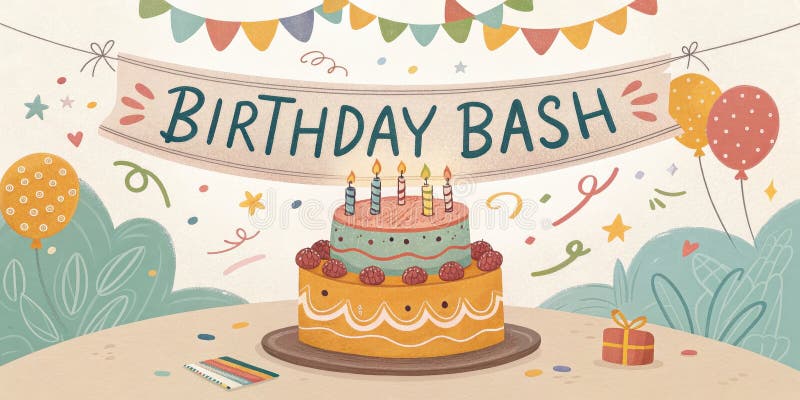 Colorful Birthday Bash Celebration with Cake, Candles, and Festive ...