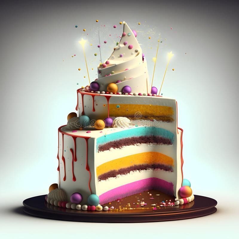 Colorful birthday cake stock illustration. Illustration of baked - 272579555