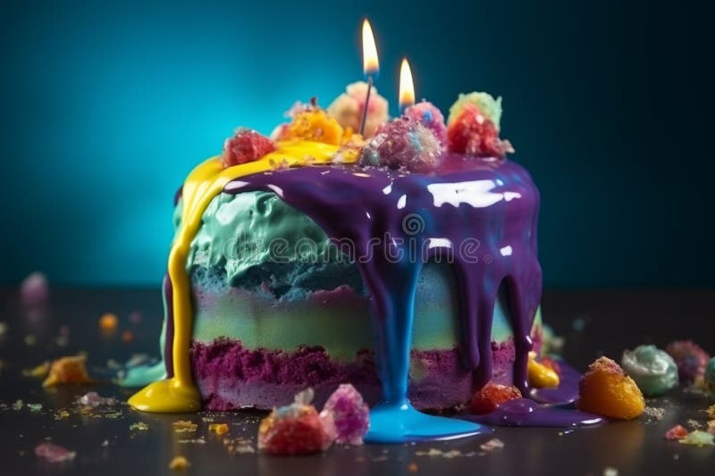 Colorful Birthday Cake Exploding and Melting. Conceptual Illustration ...