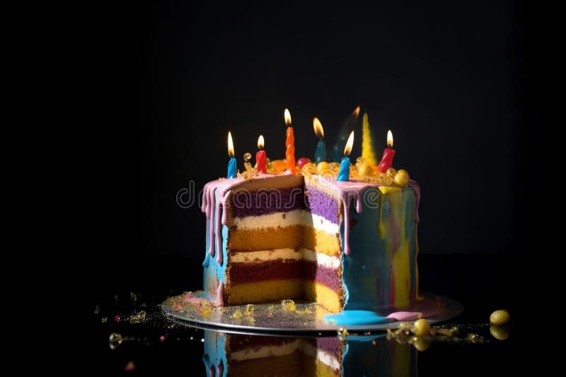Colorful Birthday Cake Exploding and Melting. Conceptual Illustration ...