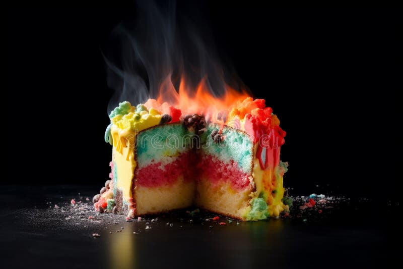 Colorful Birthday Cake Exploding and Melting. Conceptual Illustration ...