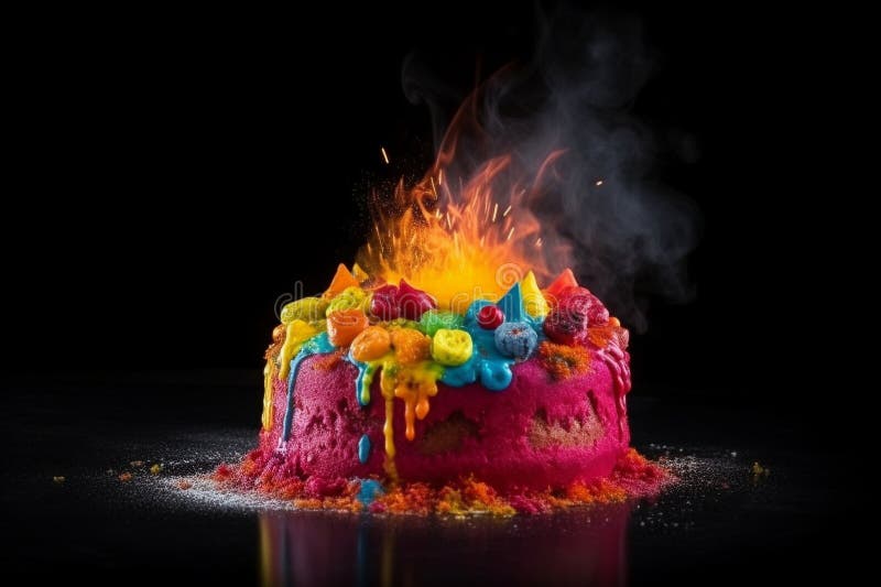 Colorful Birthday Cake Exploding and Melting. Conceptual Illustration ...