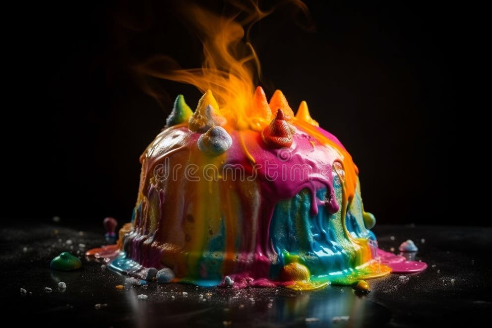 Colorful Birthday Cake Exploding and Melting. Conceptual Illustration ...