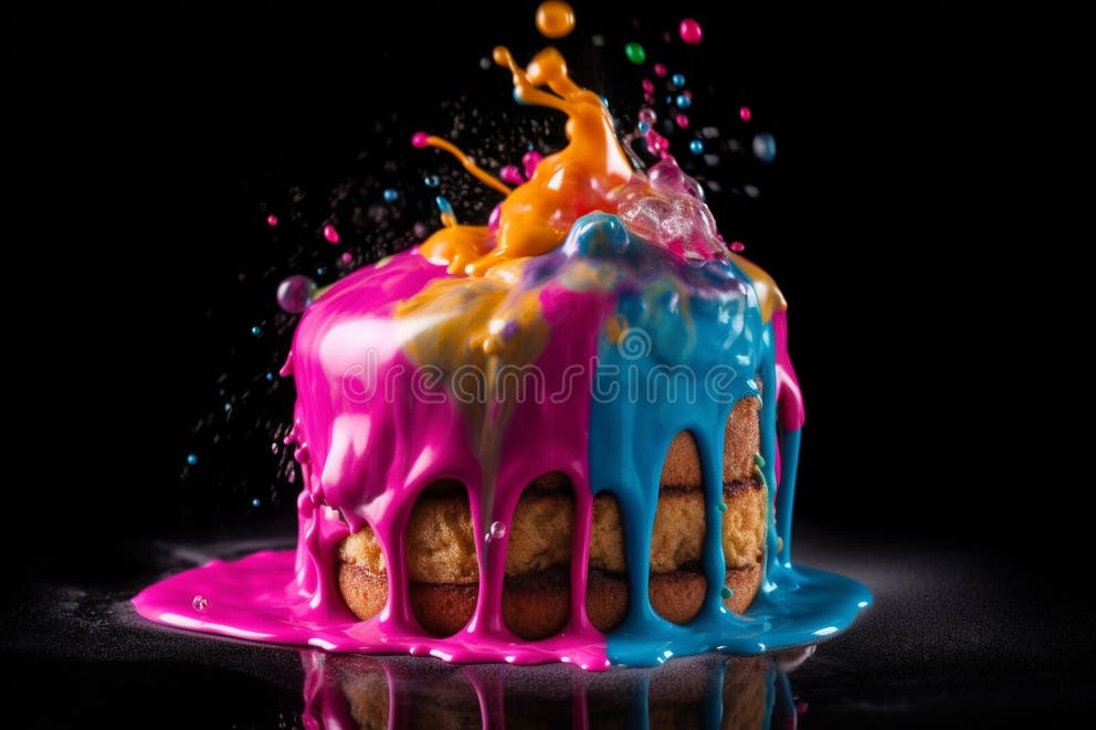 Colorful Birthday Cake Exploding and Melting. Conceptual Illustration ...