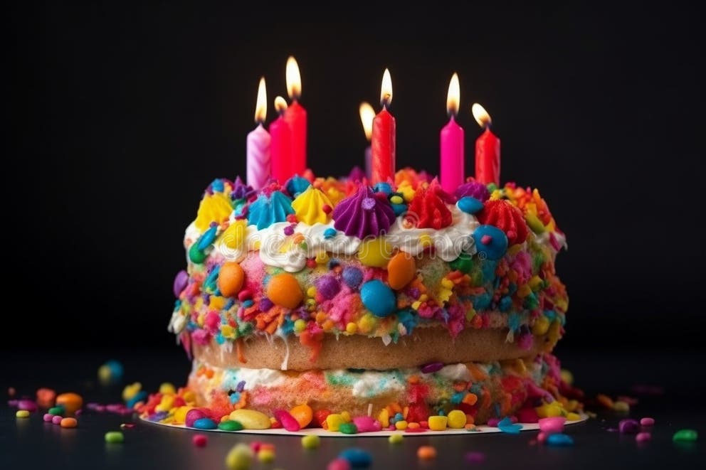 Colorful Birthday Cake Exploding and Melting. Conceptual Illustration ...