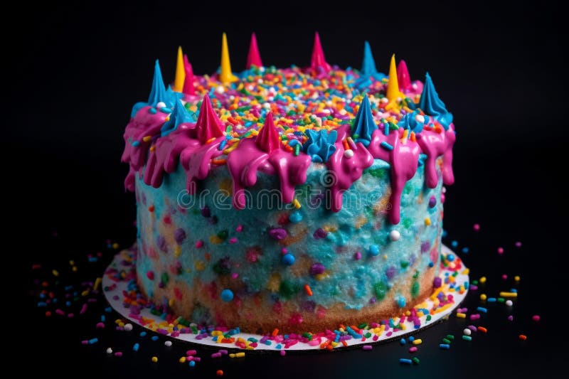 Colorful Birthday Cake Exploding and Melting. Conceptual Illustration ...
