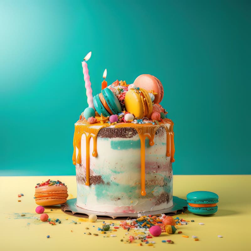 Colorful Birthday Cake with Icing and Decorations Stock Illustration ...