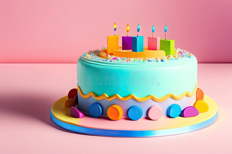 Colorful Birthday Cake on Pastel Background Generative AI Stock Photo ...