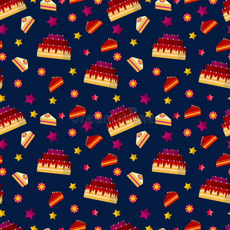 Colorful Birthday Cakes Seamless Pattern Stock Vector - Illustration of ...