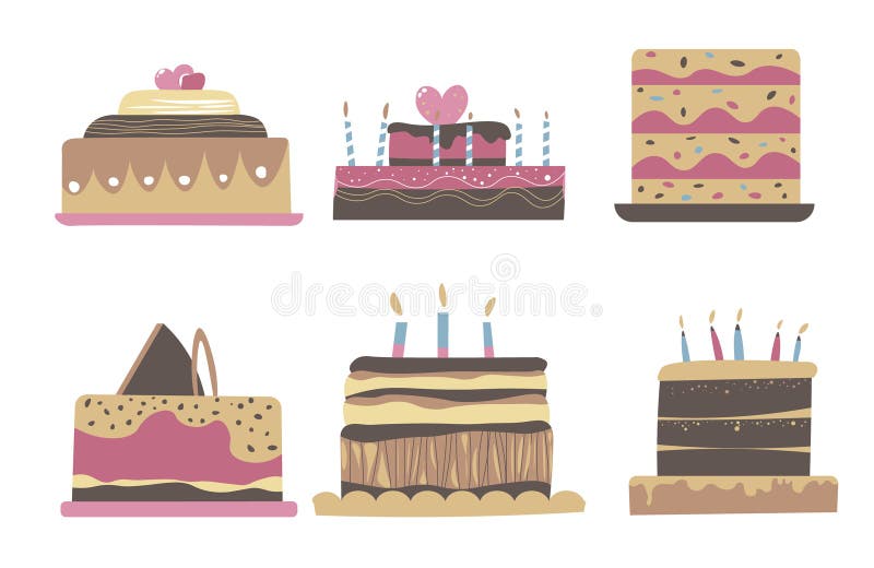 Colorful Birthday Cakes Set Stock Vector - Illustration of anniversary ...