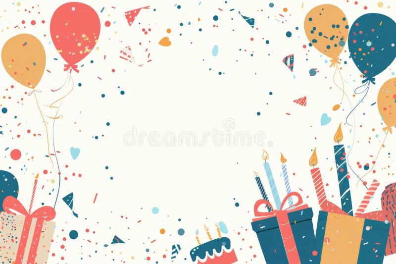 Colorful Birthday Party Background with Balloons and Cupcakes Stock ...